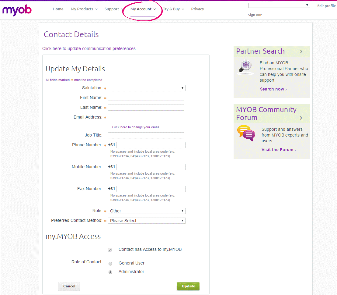 Managing your MYOB account - MYOB AccountRight - MYOB Help Centre